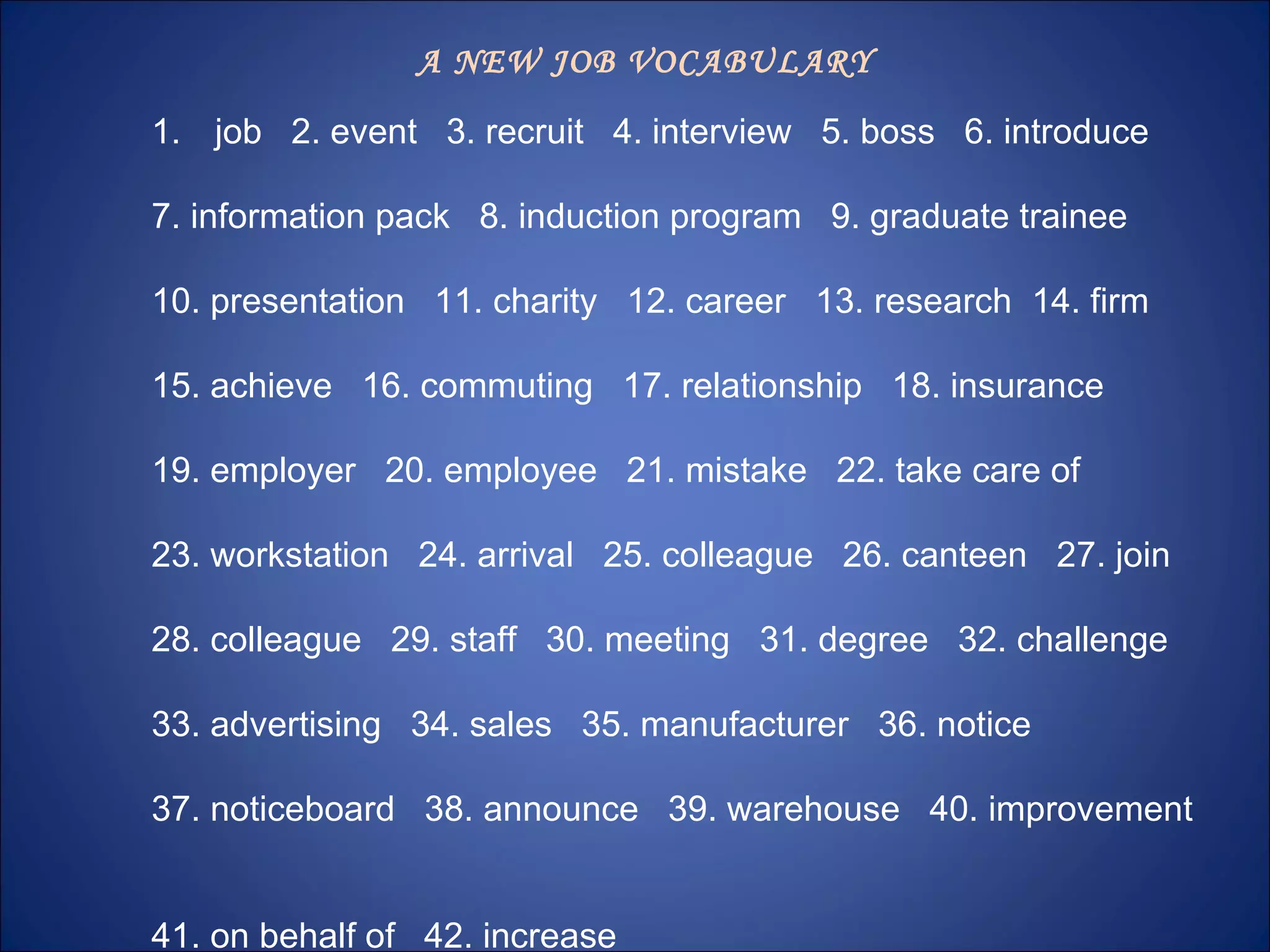 A New Job Vocabulary | PPT