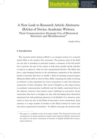 A New Look To Research Article Abstracts (RAAs) Of Novice Academic ...