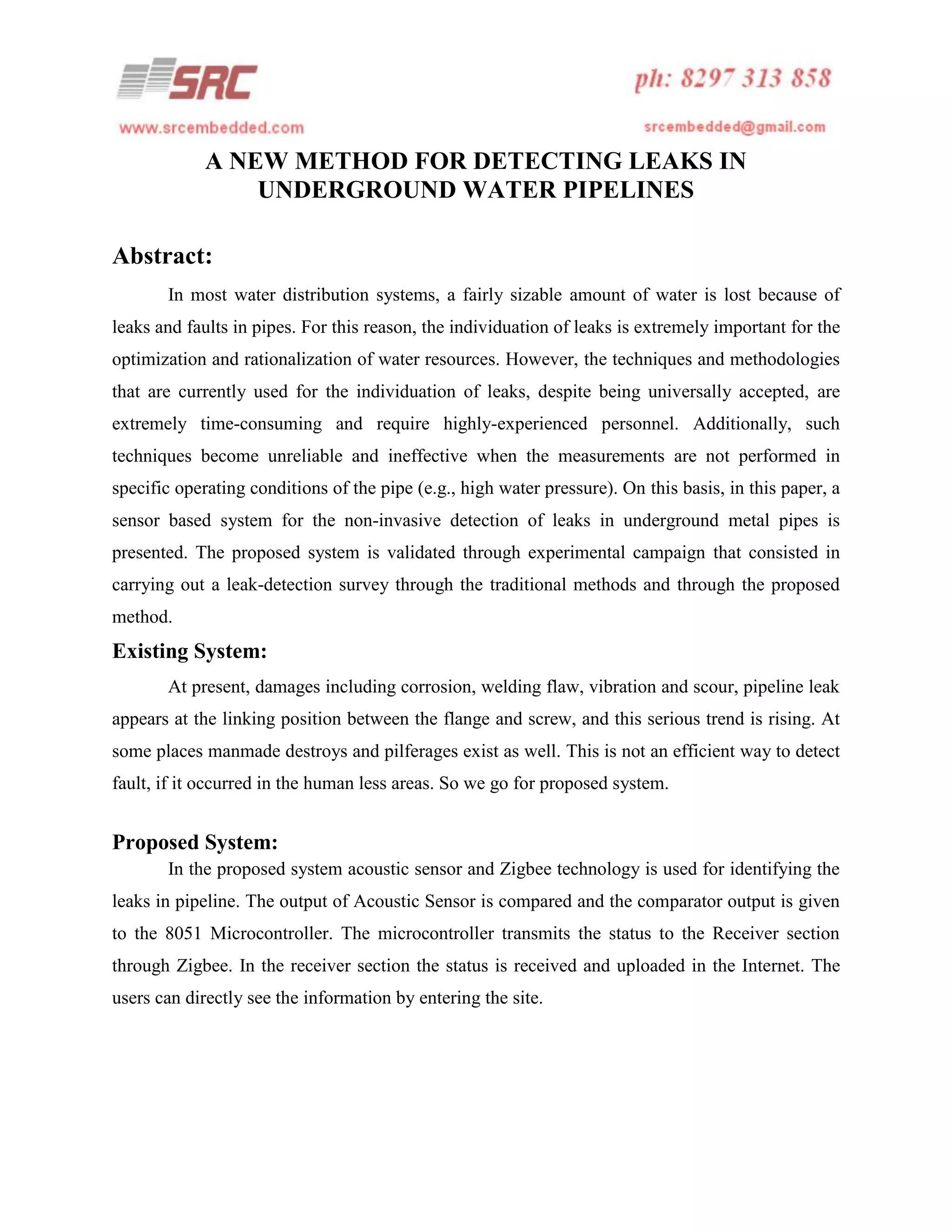 A new method for detecting leaks in underground water pipelines | PDF