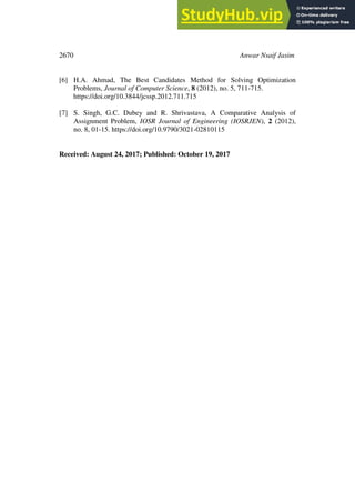 A New Method To Solve Assignment Models | PDF