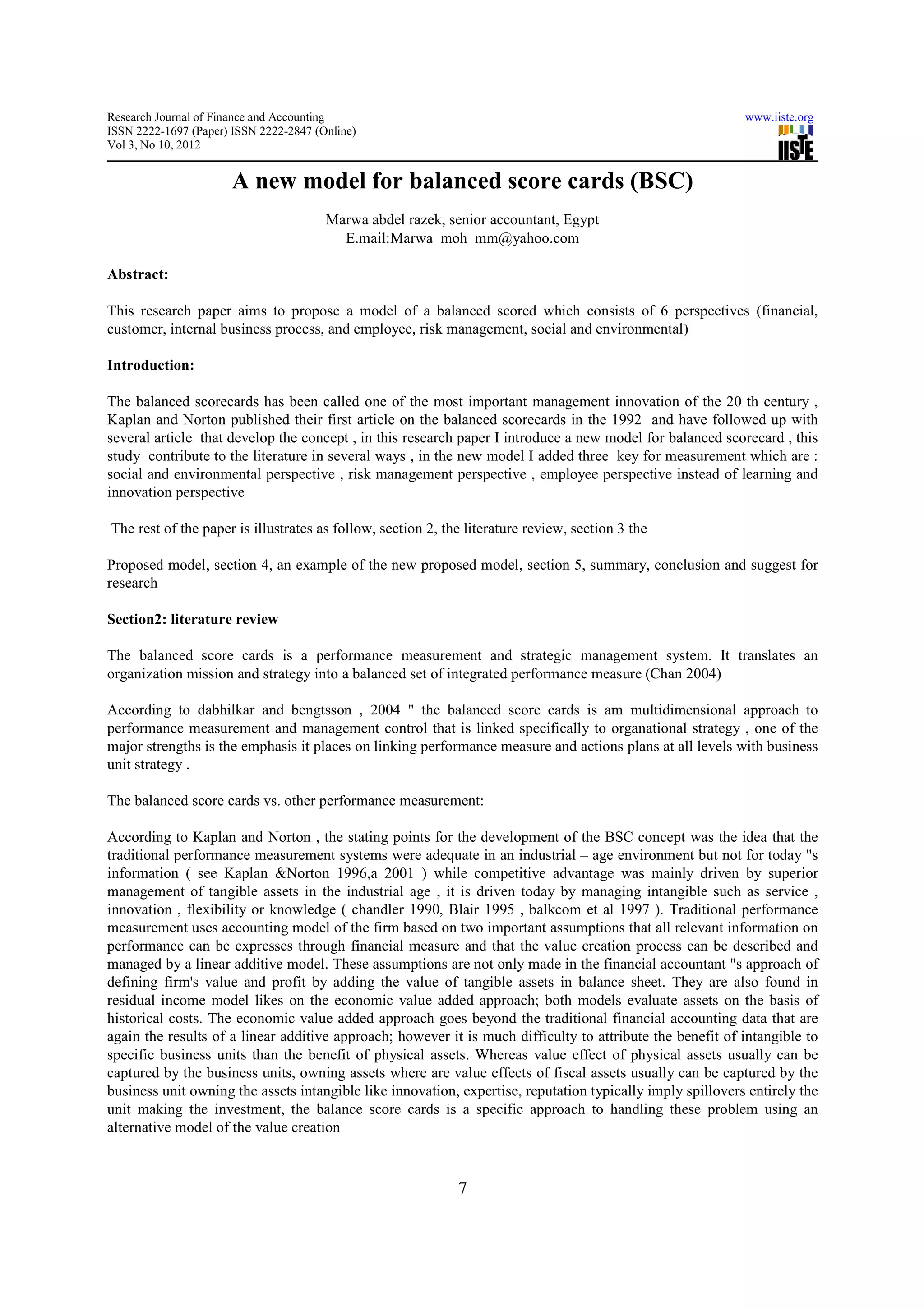 A new model for balanced score cards (bsc) | PDF | Business Accounting ...