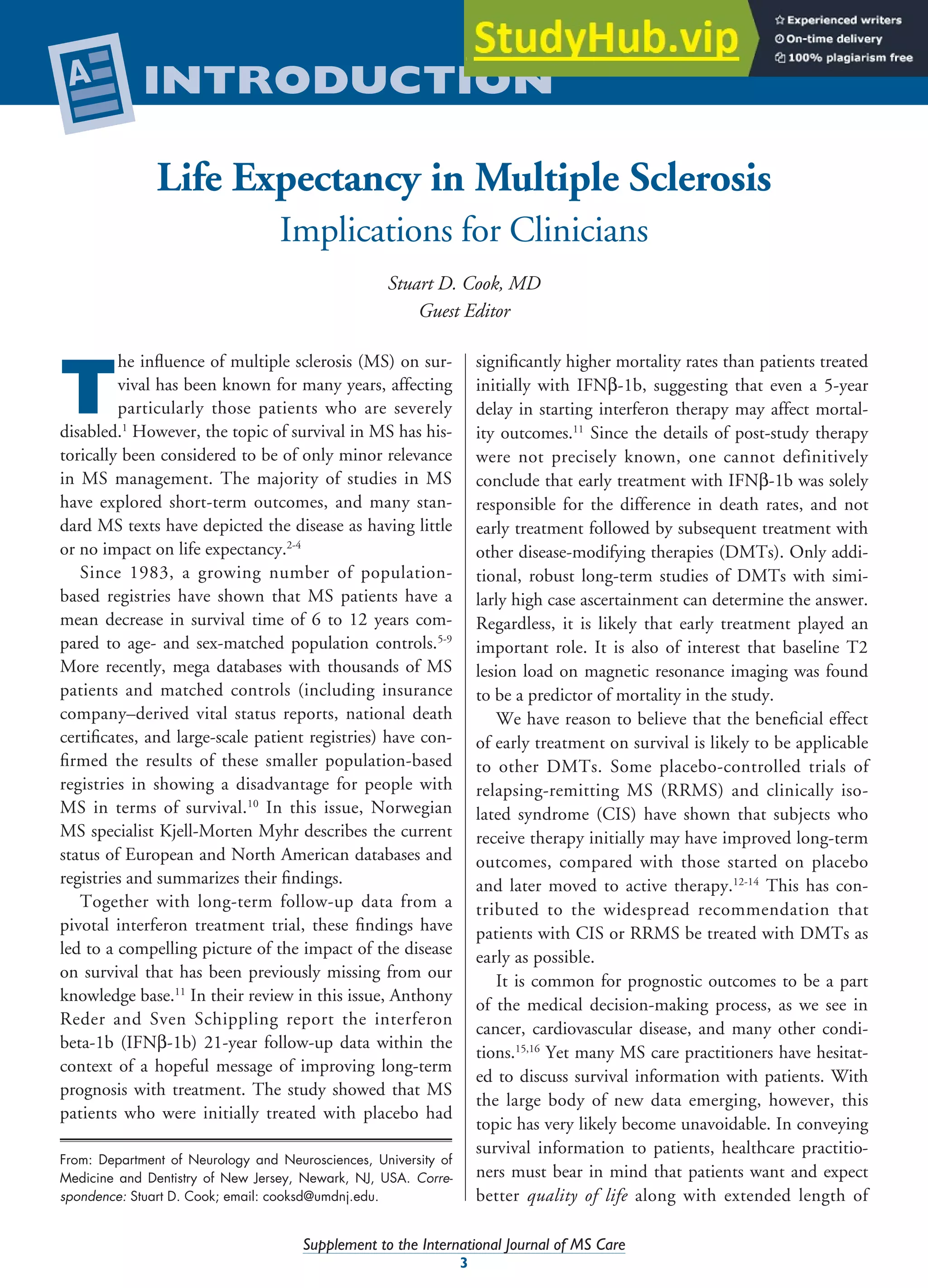 A New Perspective On Survival Outcomes In Multiple Sclerosis | PDF