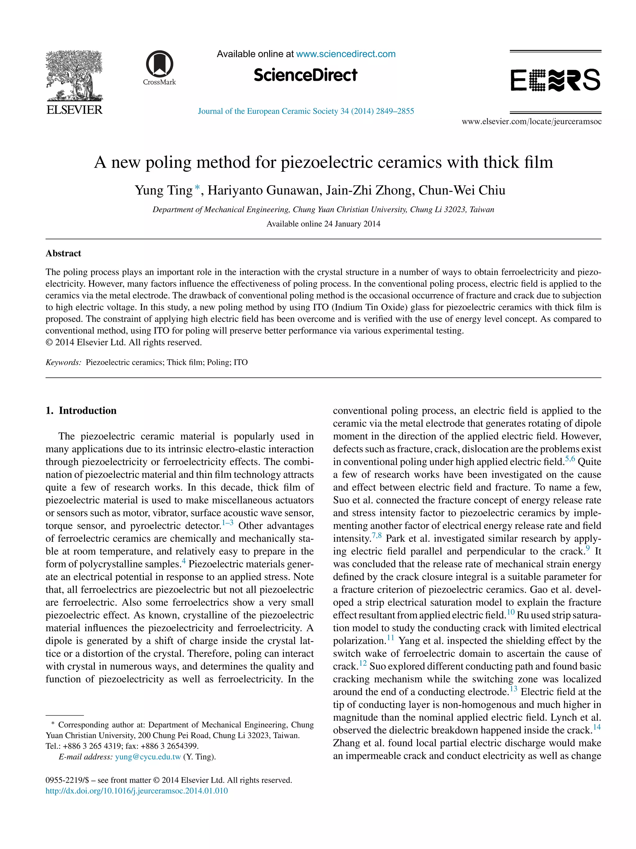 A new poling method for piezoelectric ceramics with thick ﬁlm (1) | PDF
