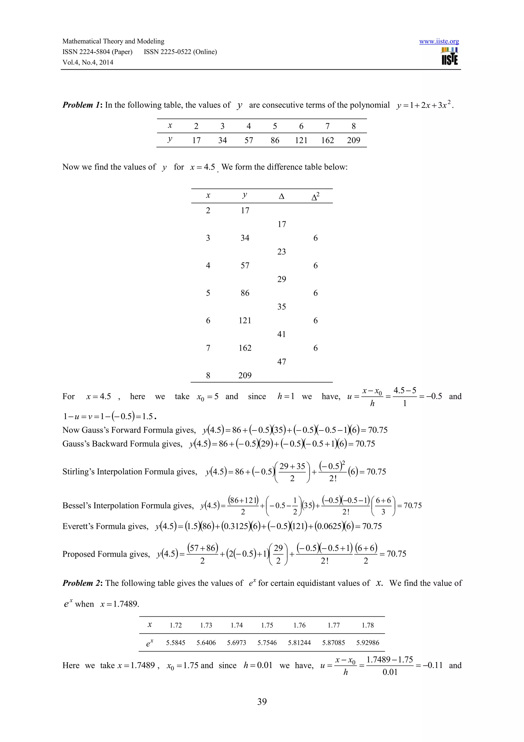 A new (proposed) formula for interpolation and comparison | PDF