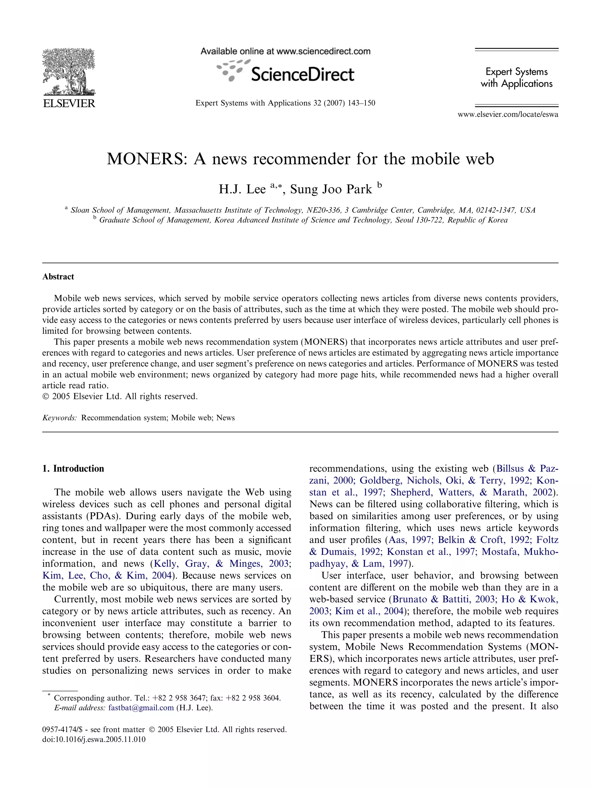 A New Recommender For The Mobile Web | PDF | Search | Internet