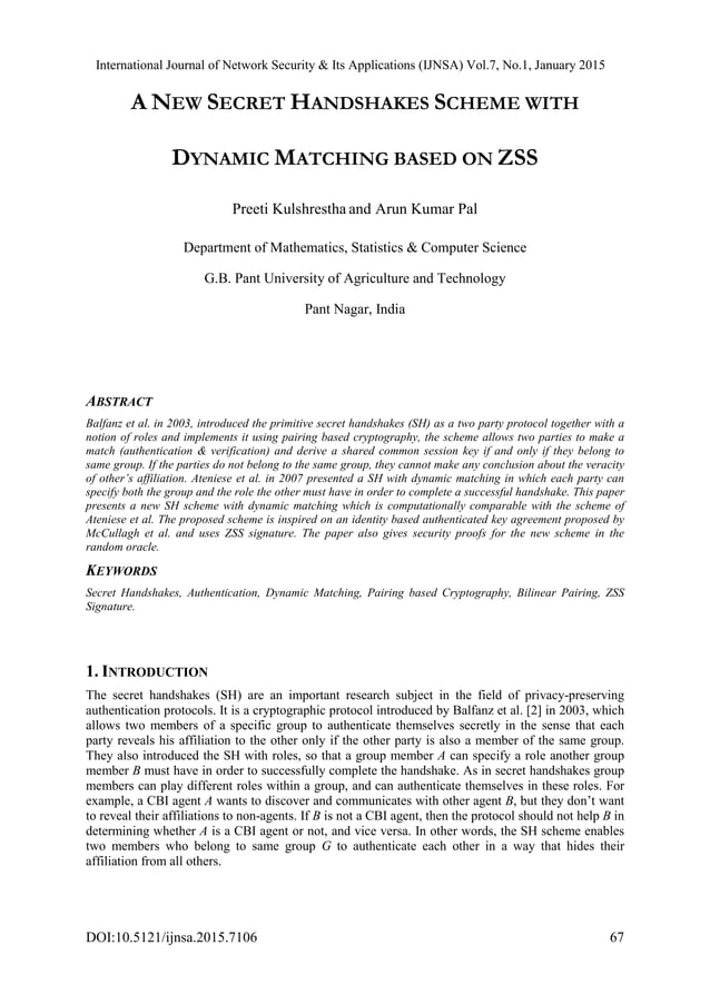 A new secret handshakes scheme with dynamic matching based on zss | PDF | Internet | Computing