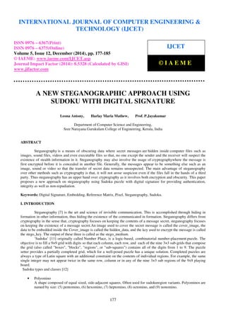 A new steganographic approach using sudoku with digital signature | PDF