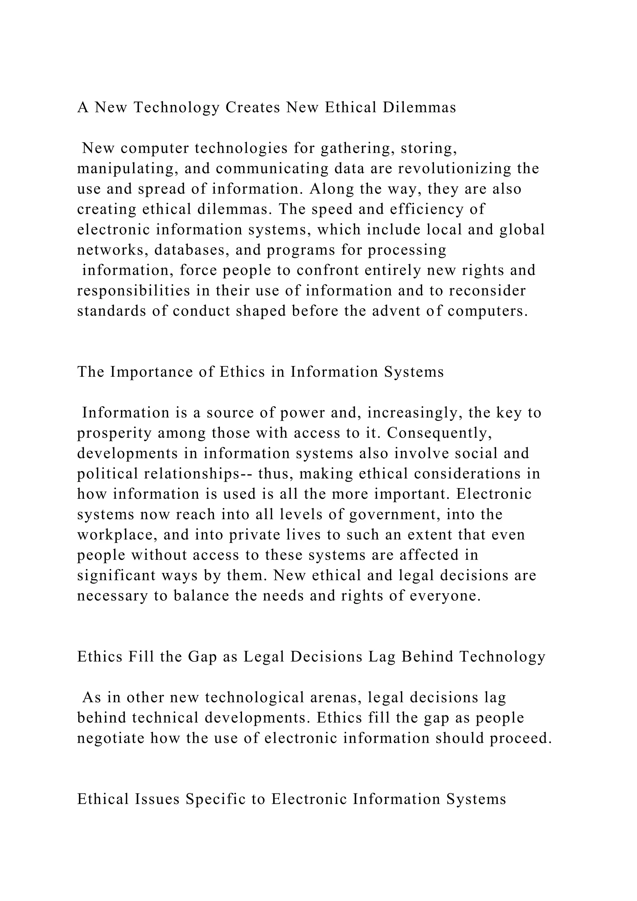 A New Technology Creates New Ethical Dilemmas New computer techn.docx