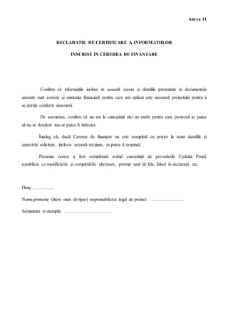 Anexa 11 declaratie certificare informatii | PDF