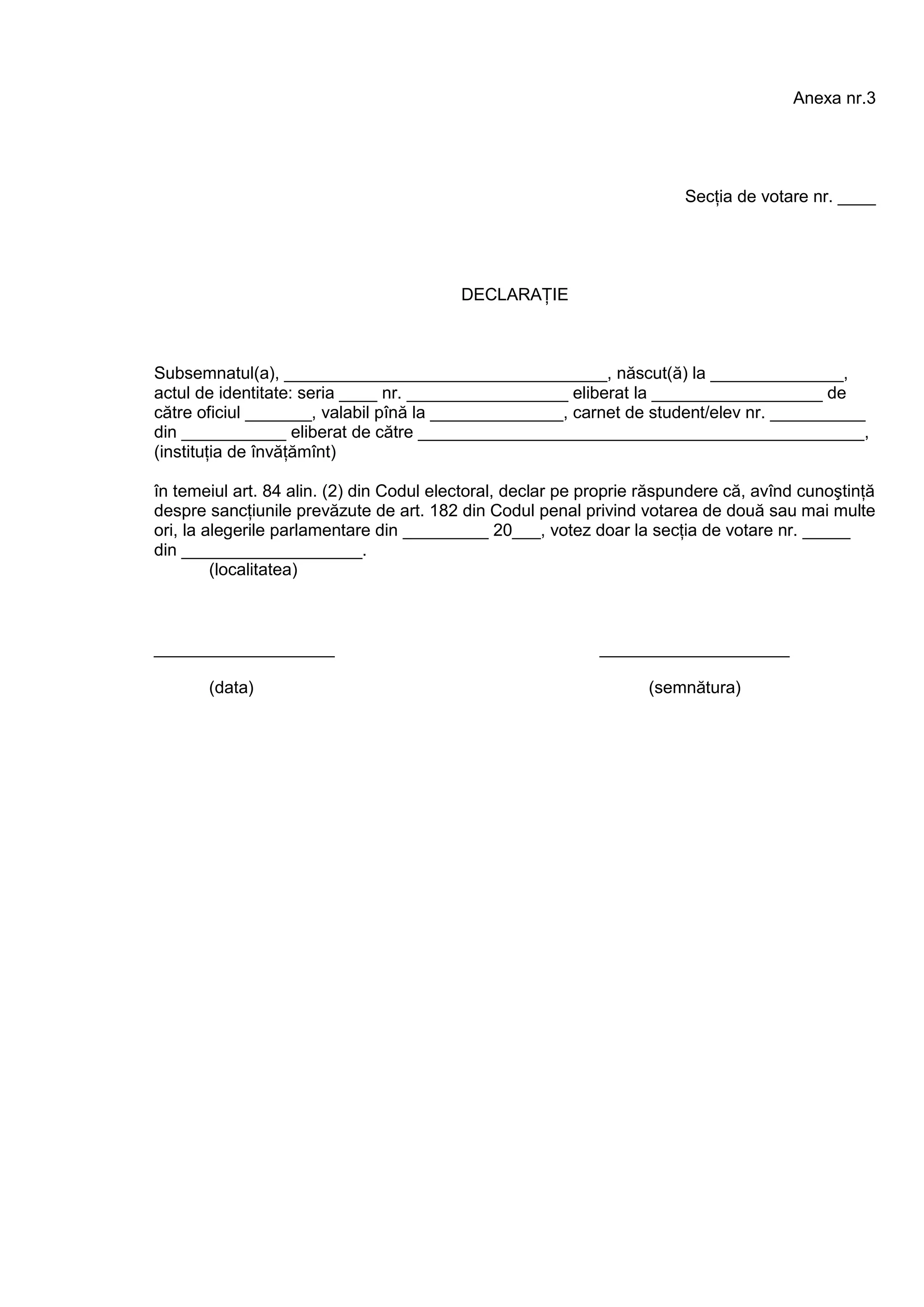 Anexa 3 Declaratie student elev | PDF