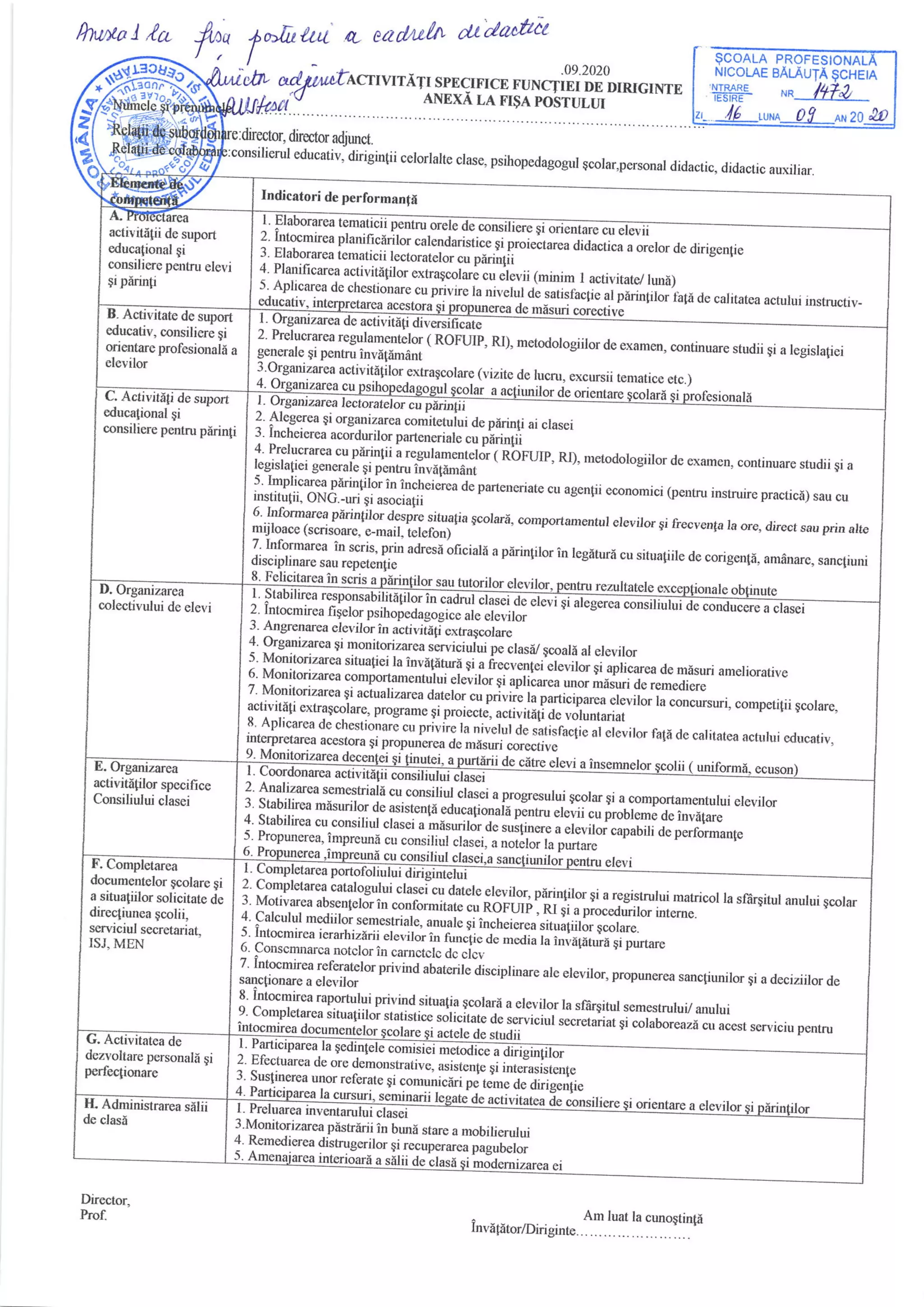 Anexa la fisa postului atributii diriginti | PDF