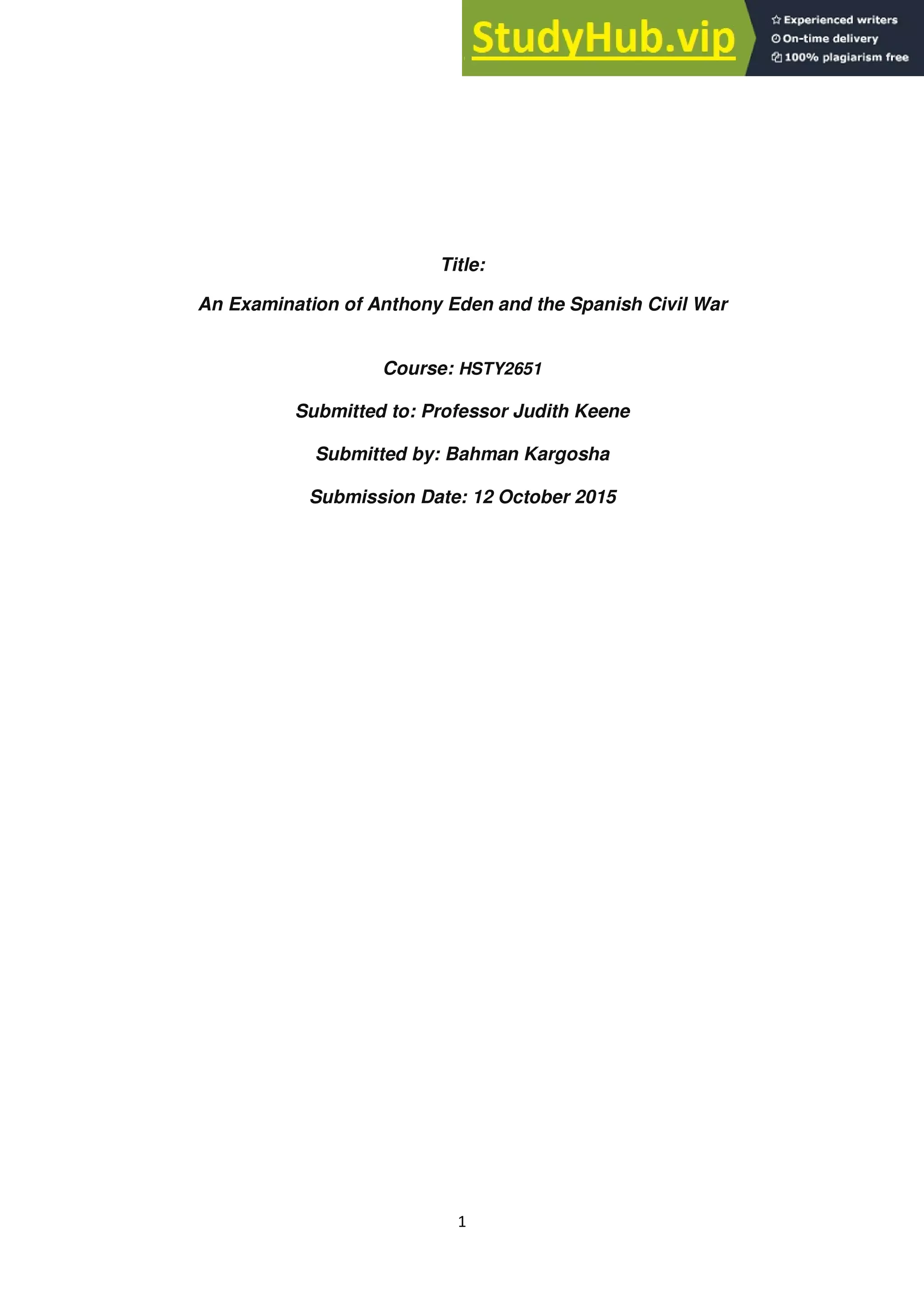 An Examination Of Anthony Eden And The Spanish Civil War | PDF