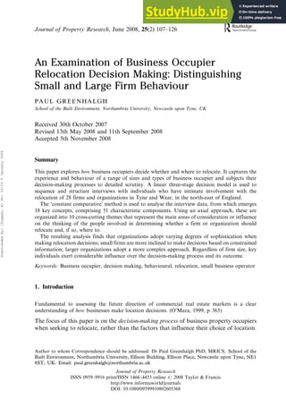 An Examination Of Business Occupier Relocation Decision Making ...