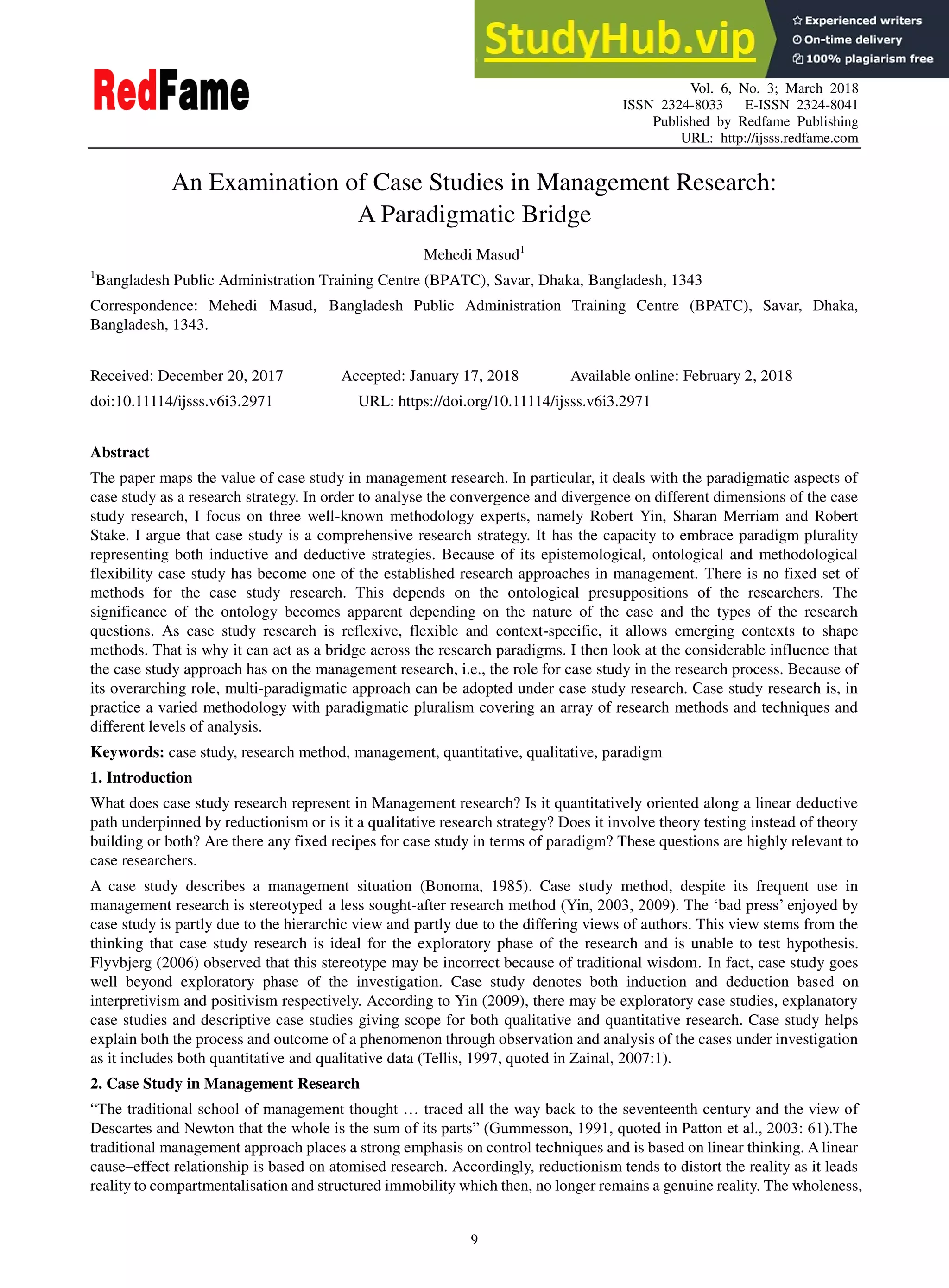 An Examination Of Case Studies In Management Research A Paradigmatic Bridge | PDF
