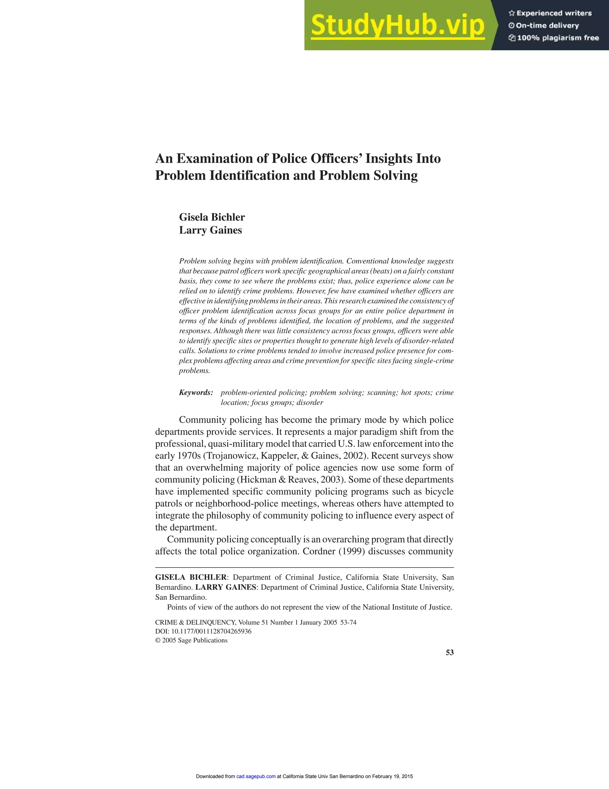 An Examination Of Police Officers Insights Into Problem Identification ...
