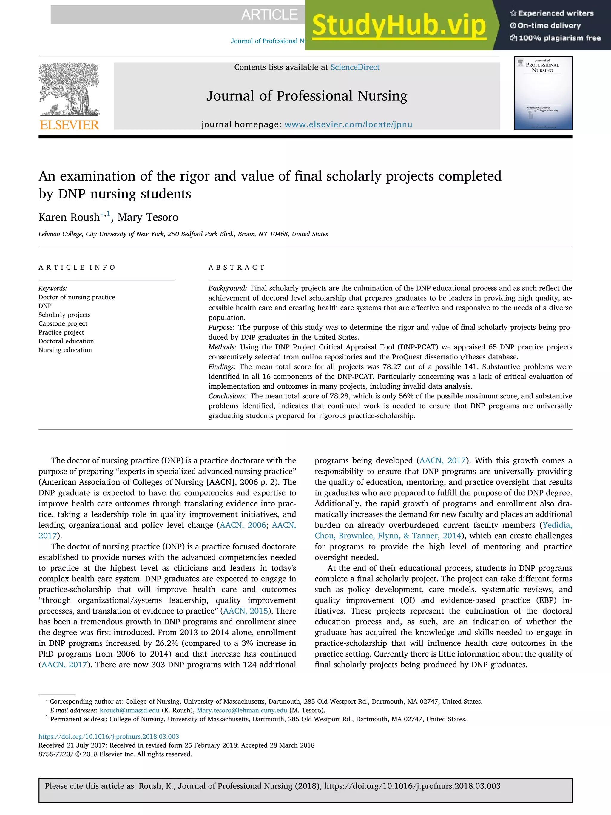 An Examination Of The Rigor And Value Of Final Scholarly Projects ...