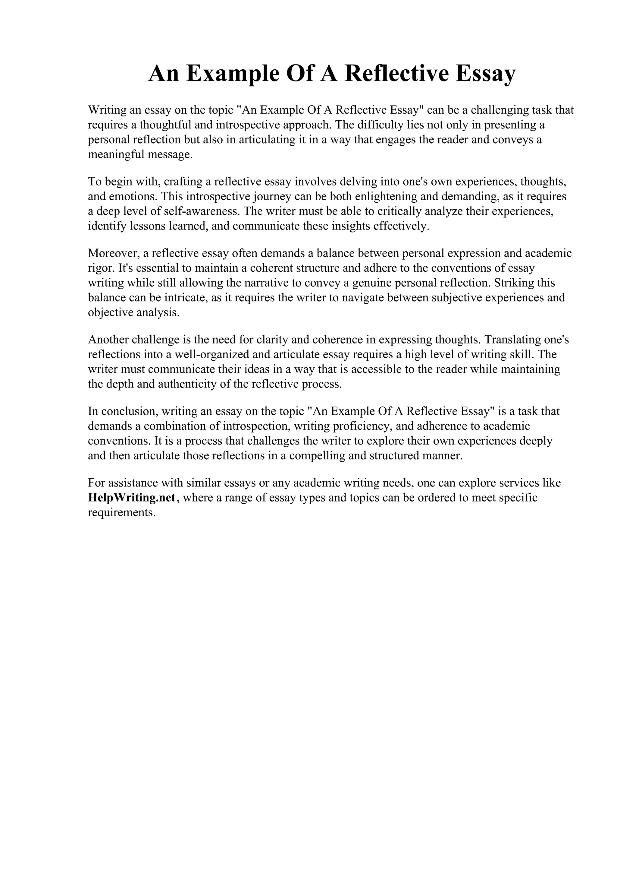 An Example Of A Reflective Essay | PDF | Eldercare | Family and ...