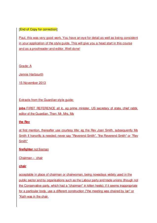 An example of a student’s marked work