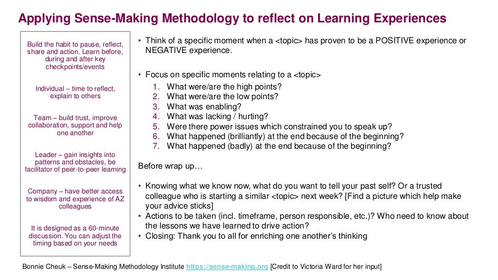 Applying Sense-Making Methodology to reflect on Learning Experiences