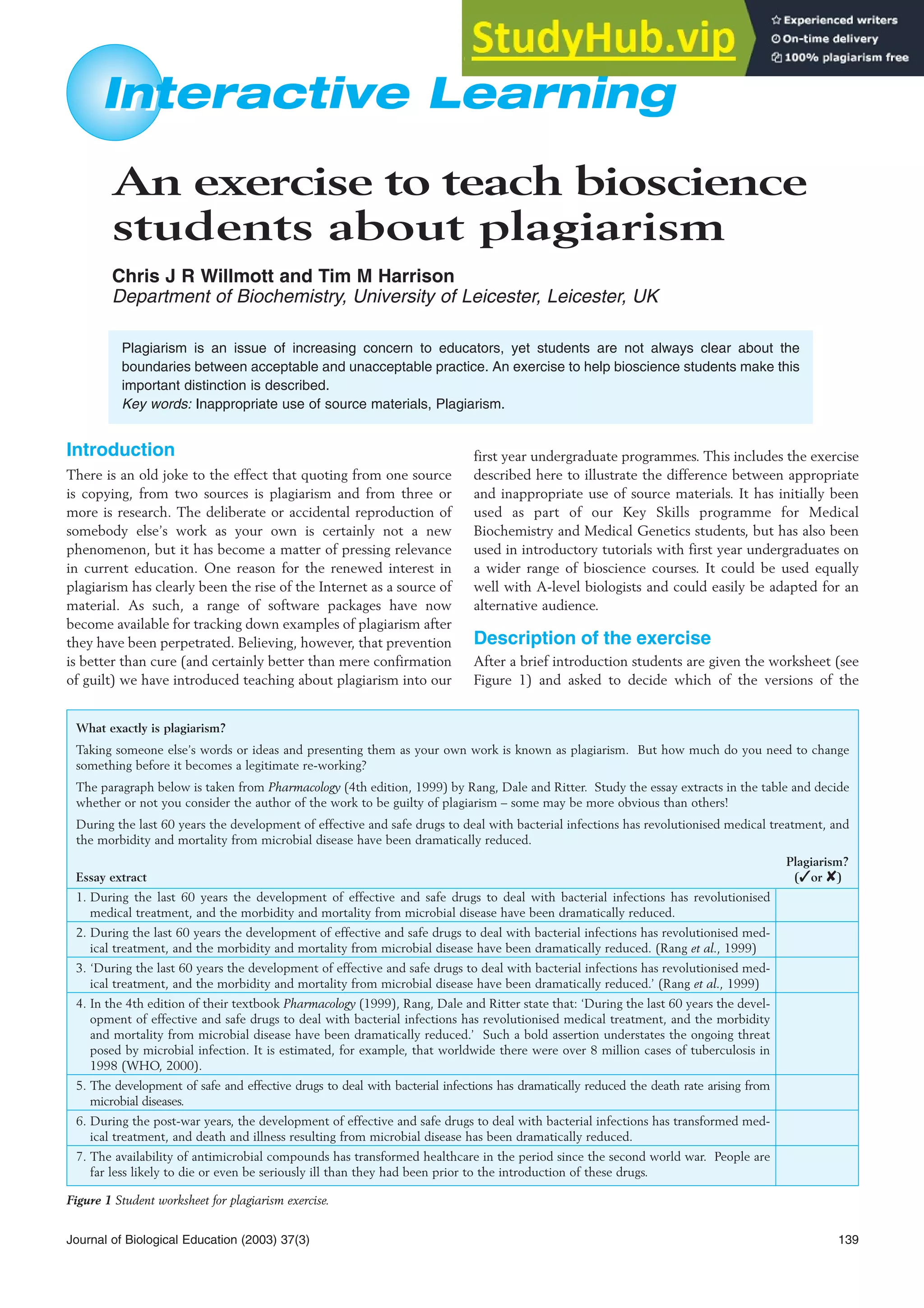 An Exercise To Teach Students About Plagiarism | PDF