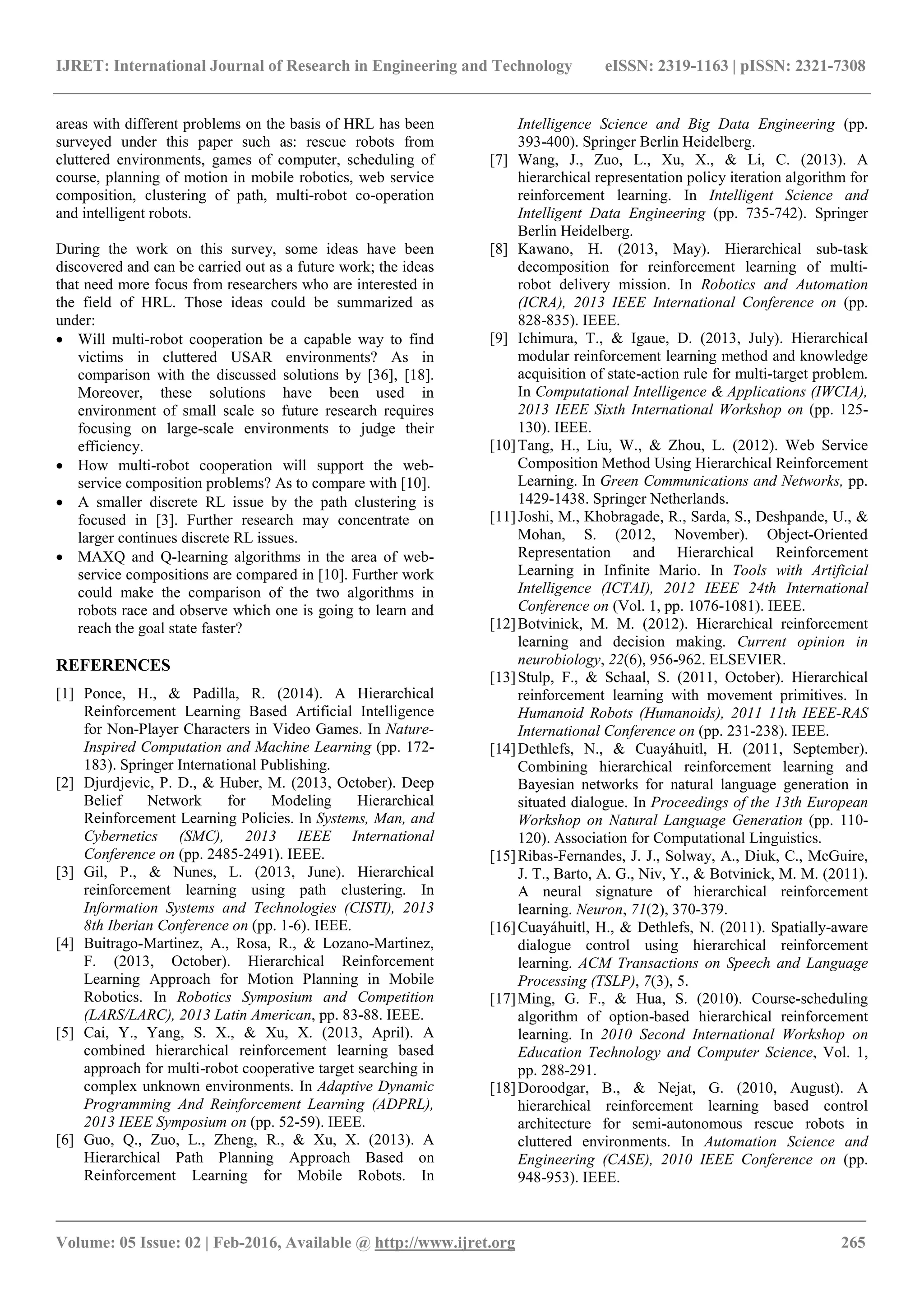 An exhaustive survey of reinforcement learning with hierarchical structure | PDF