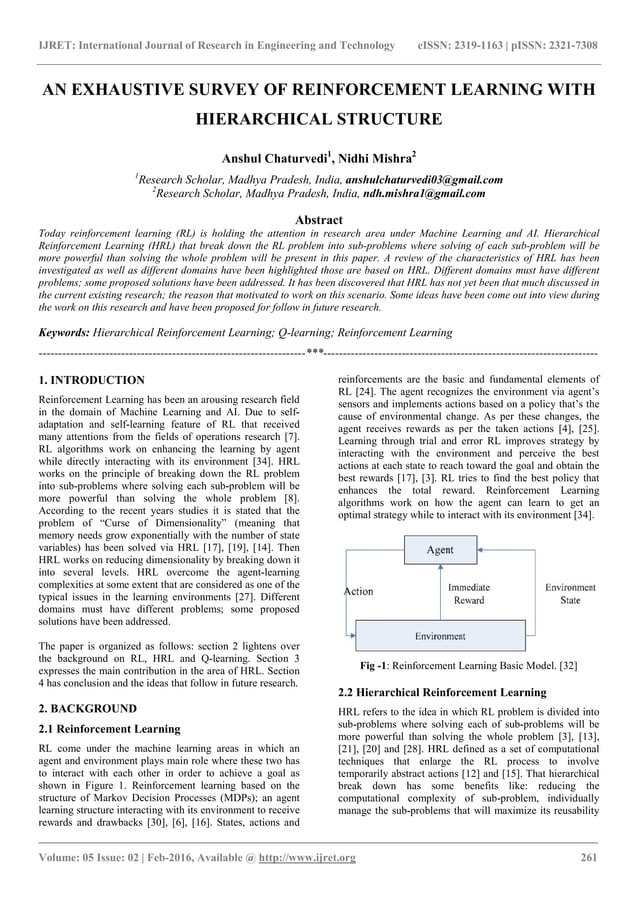 An exhaustive survey of reinforcement learning with hierarchical structure | PDF