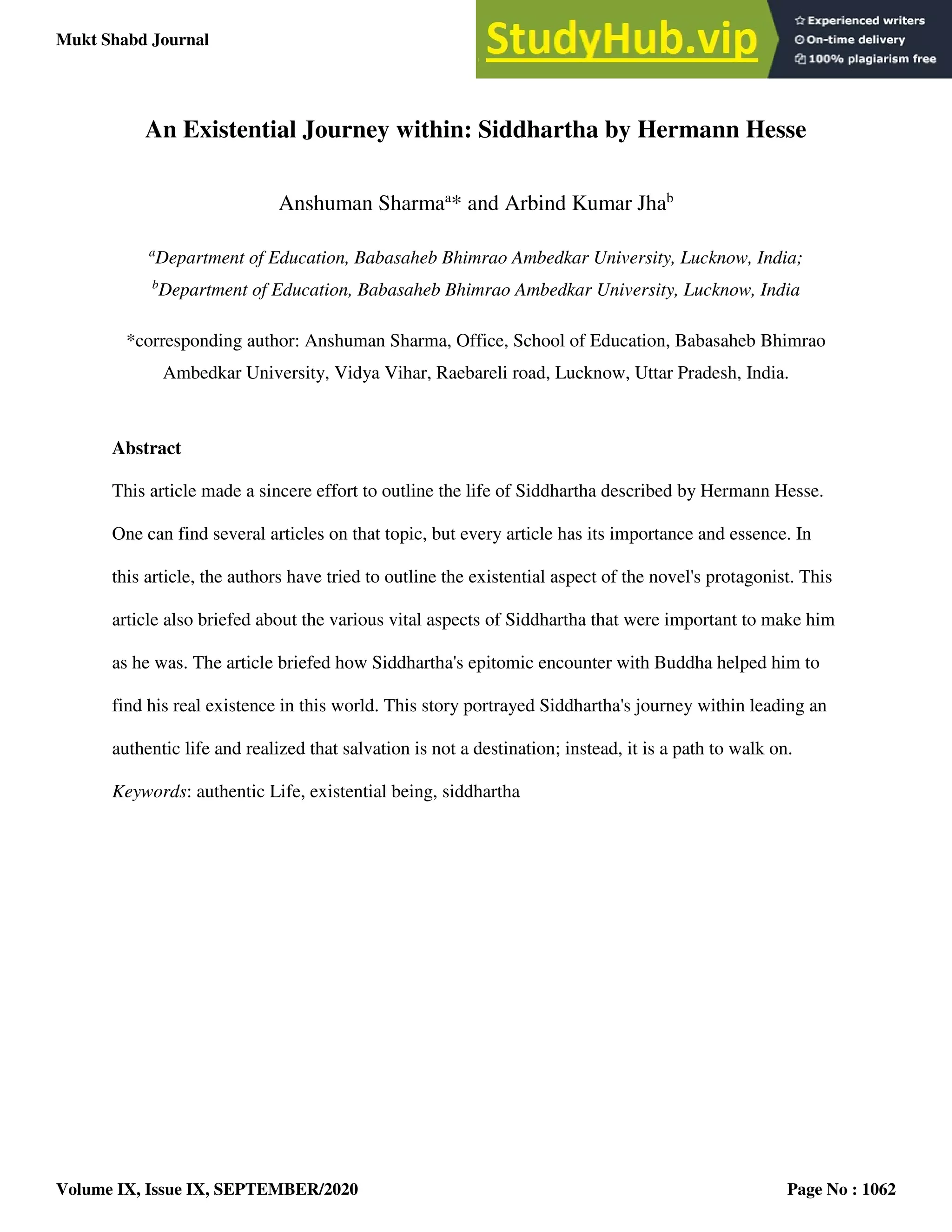 An Existential Journey Within Siddhartha By Hermann Hesse | PDF