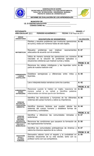 Anexo 15. ejemplo de boletín de evaluación bo u mariana | DOC