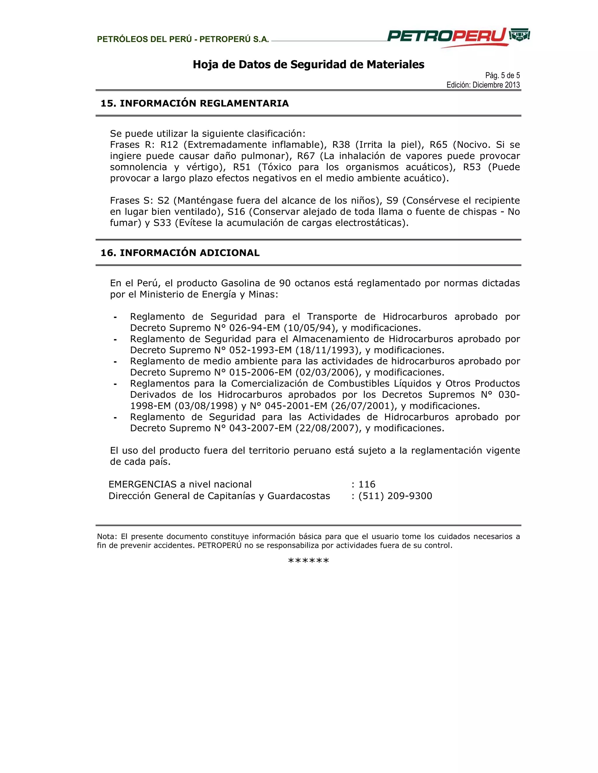 Anexo 1 hoja msds de combustible g90 | PDF