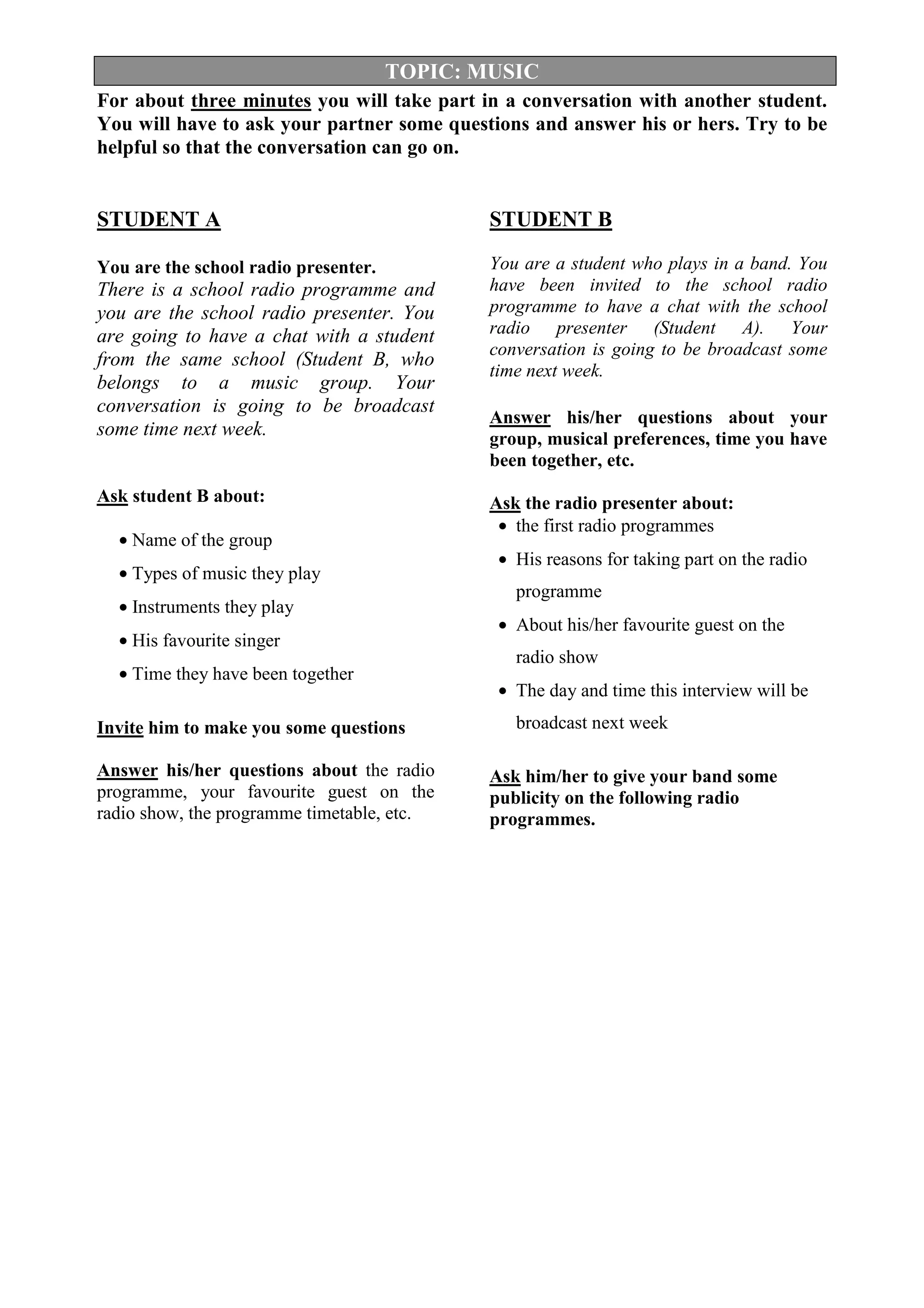 Anexo i conversation questions music | PDF