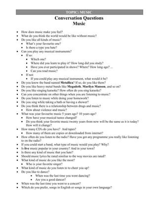 Anexo i conversation questions music | PDF