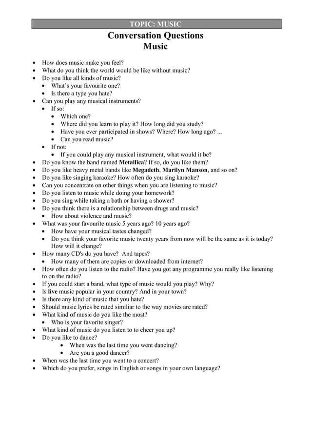 Anexo i conversation questions music | PDF