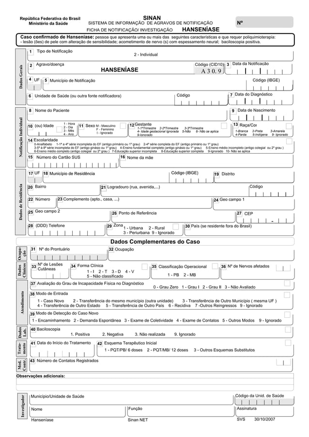 Anexo i ficha de notificacao do sinan