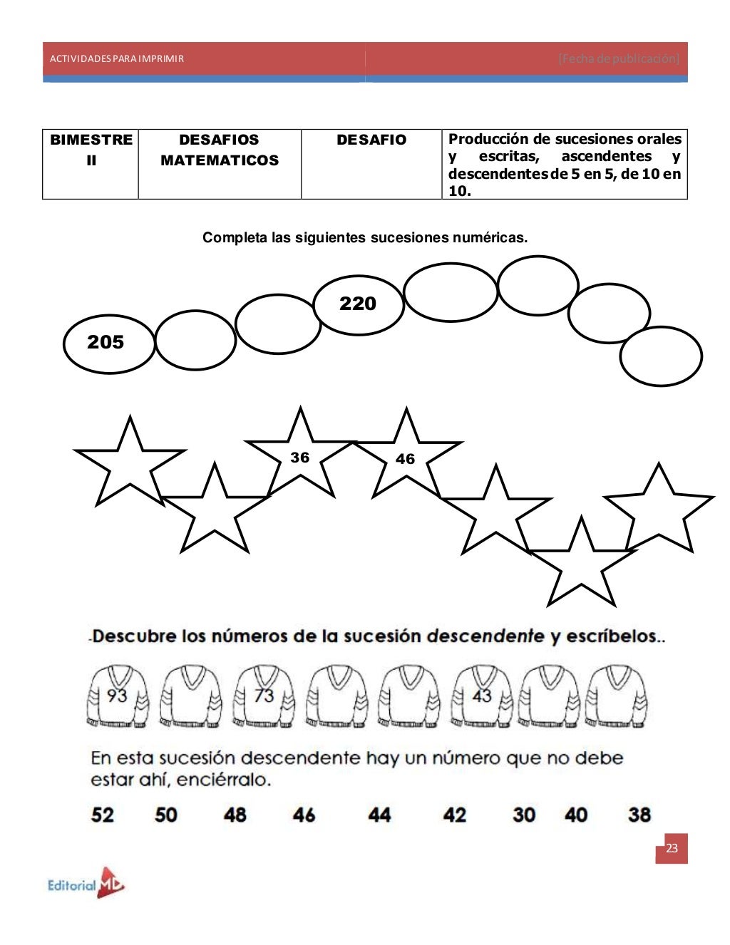Actividades para imprimir: Ejemplo segundo grado de Primaria