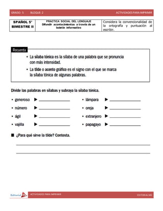 Material para Quinto Grado | Material para Imprimir | DOCX