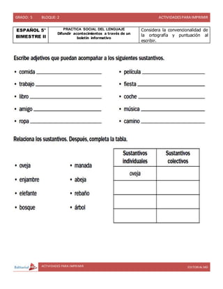 Material para Quinto Grado | Material para Imprimir | DOCX