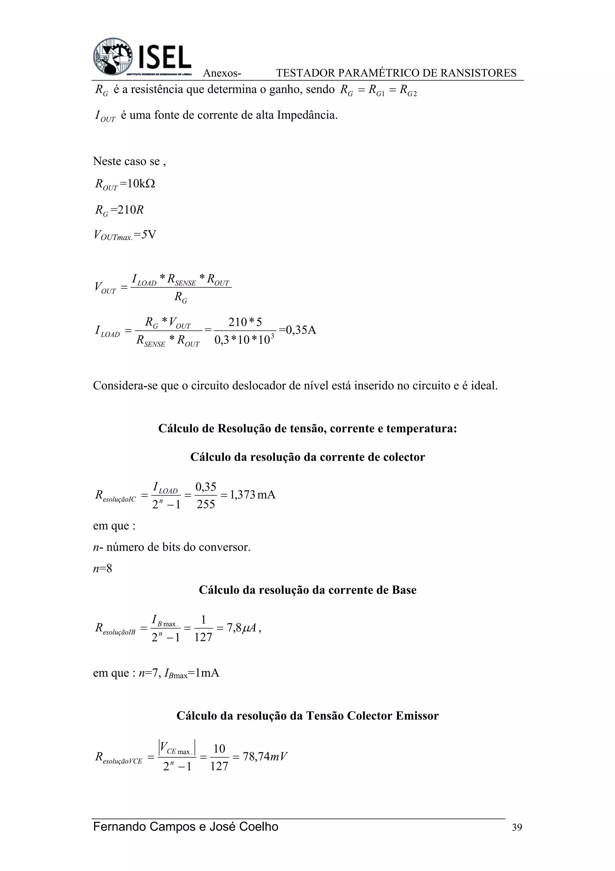 Testador Paramétrico De Transistores Implementing A Parametric