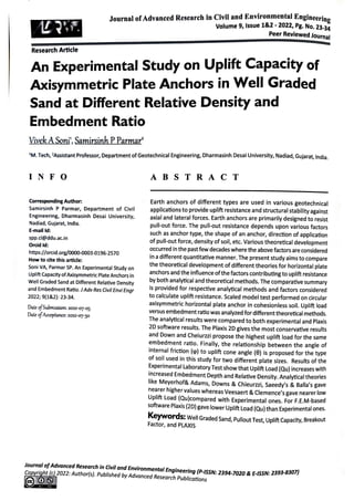 An Experimental and analytical study on Uplift capacity of horizontal plate anchors- Soni Vivek ...