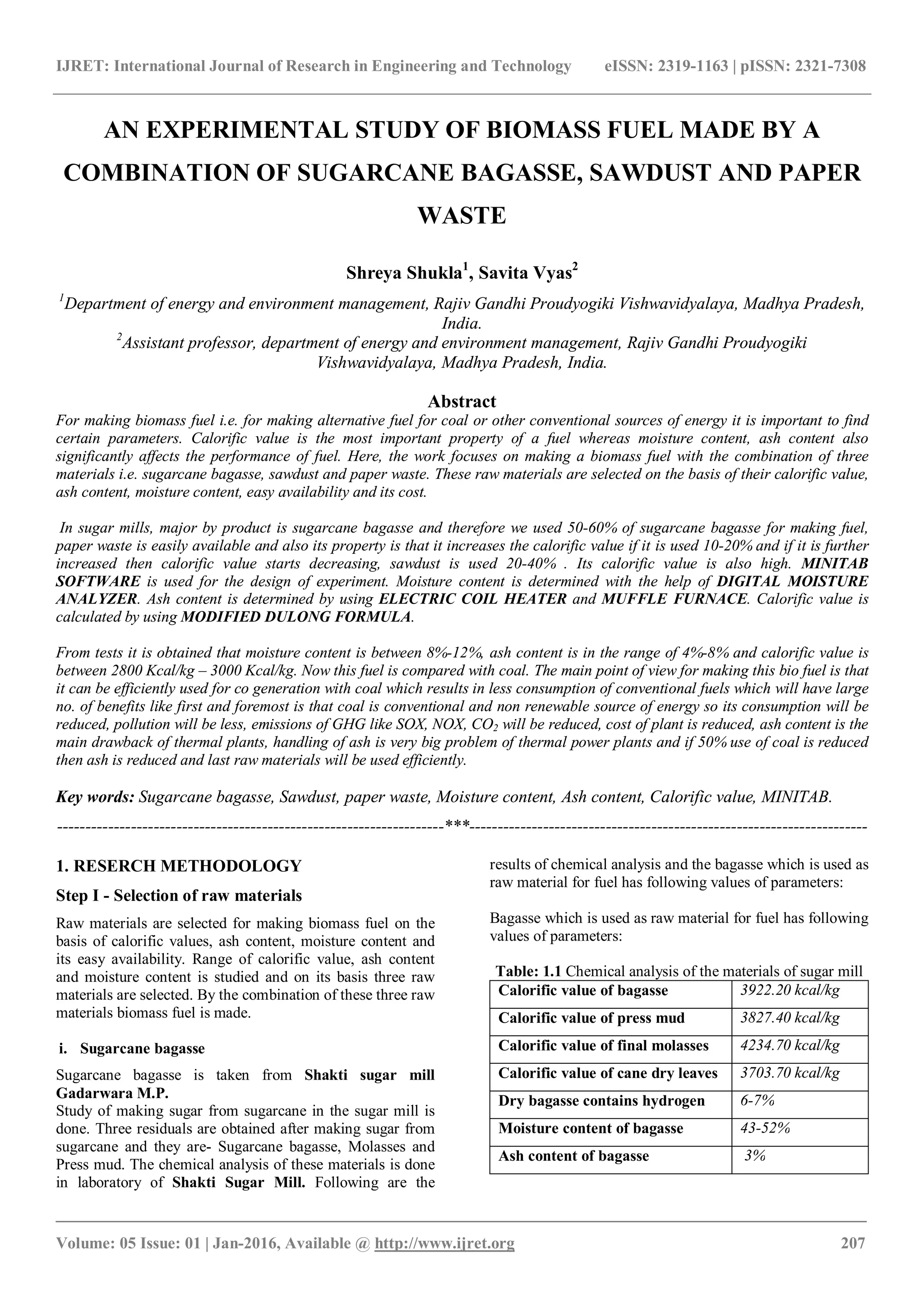 An experimental study of biomass fuel made by a combination of ...