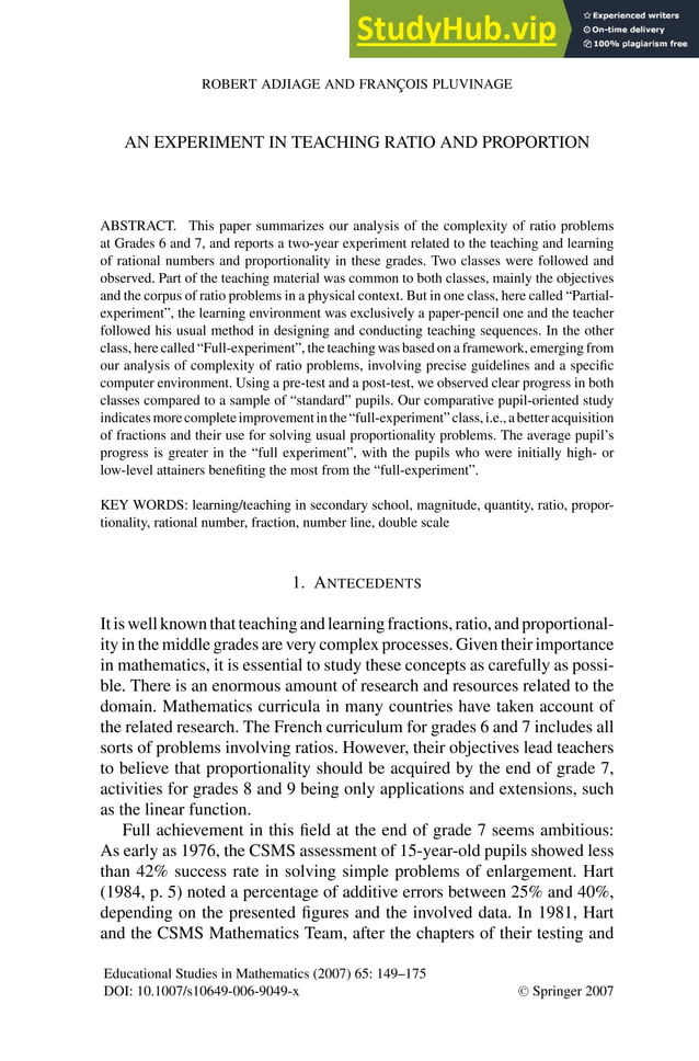 An Experiment In Teaching Ratio And Proportion | PDF