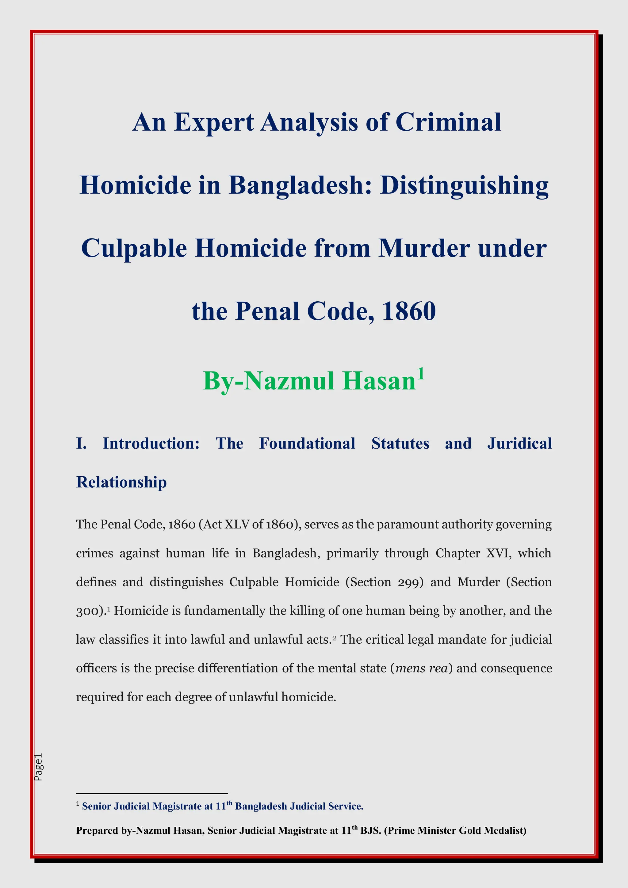 An Expert Analysis of Criminal Homicide in Bangladesh Distinguishing Culpable Homicide from ...