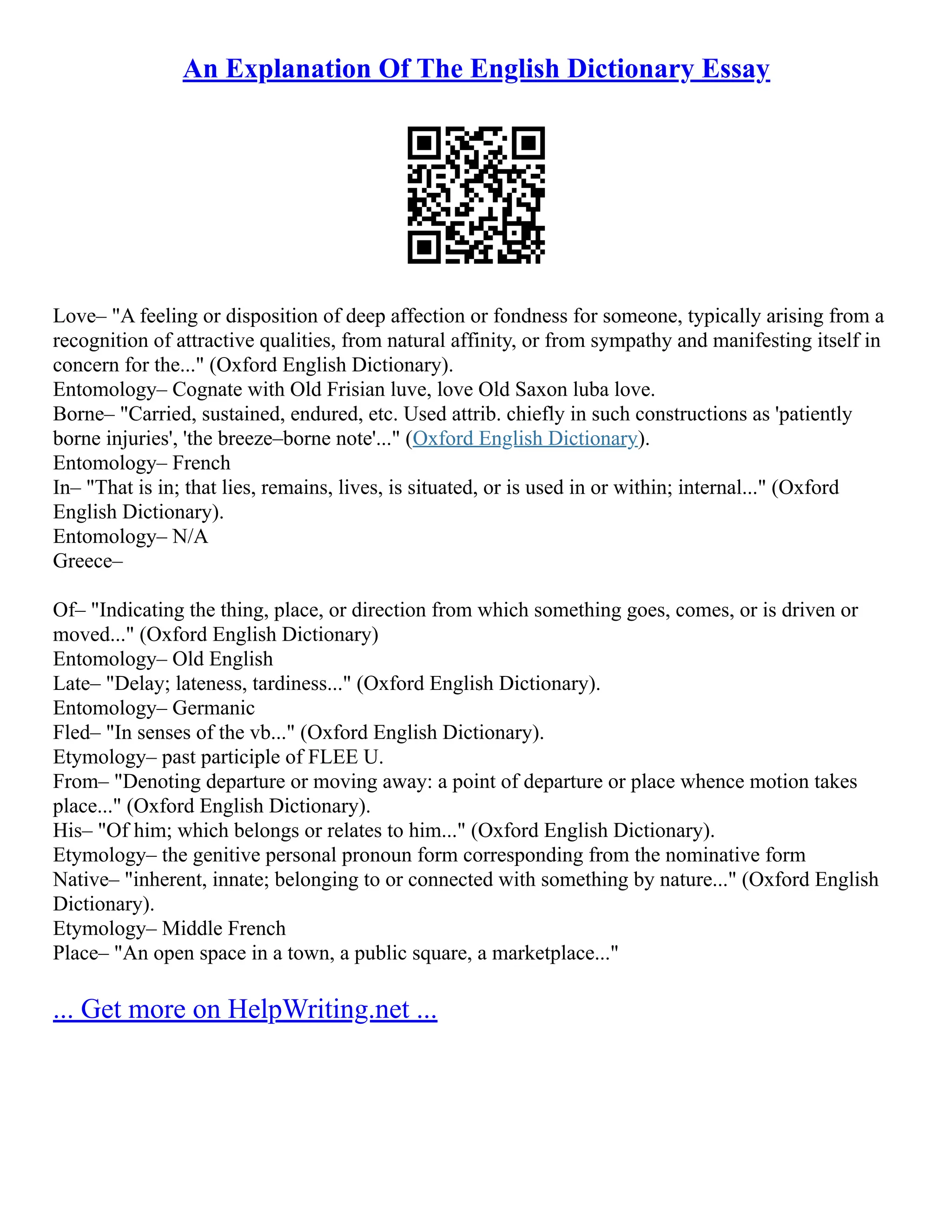 An Explanation Of The English Dictionary Essay | PDF