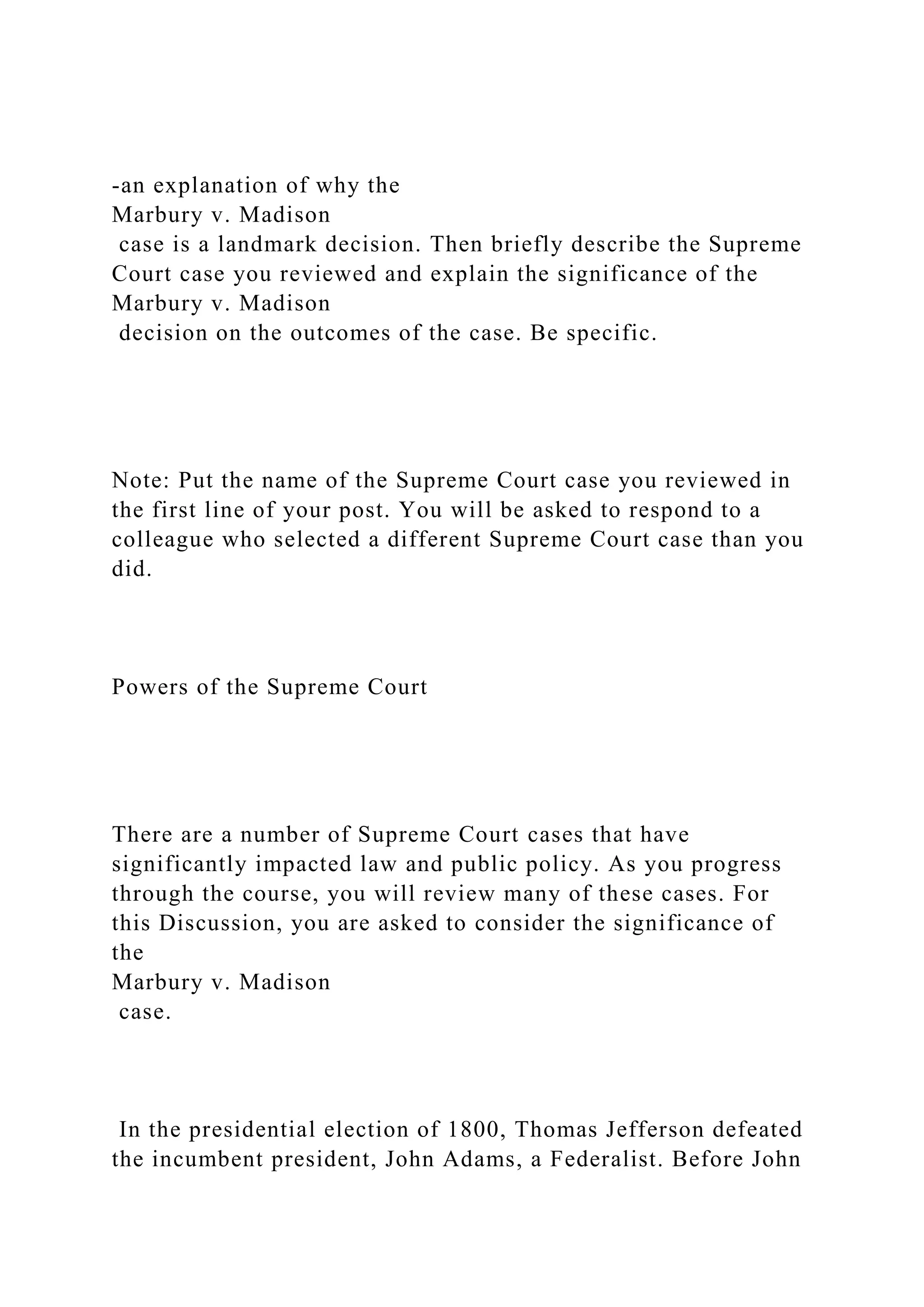 -an explanation of why the Marbury v. Madison case is a landma.docx