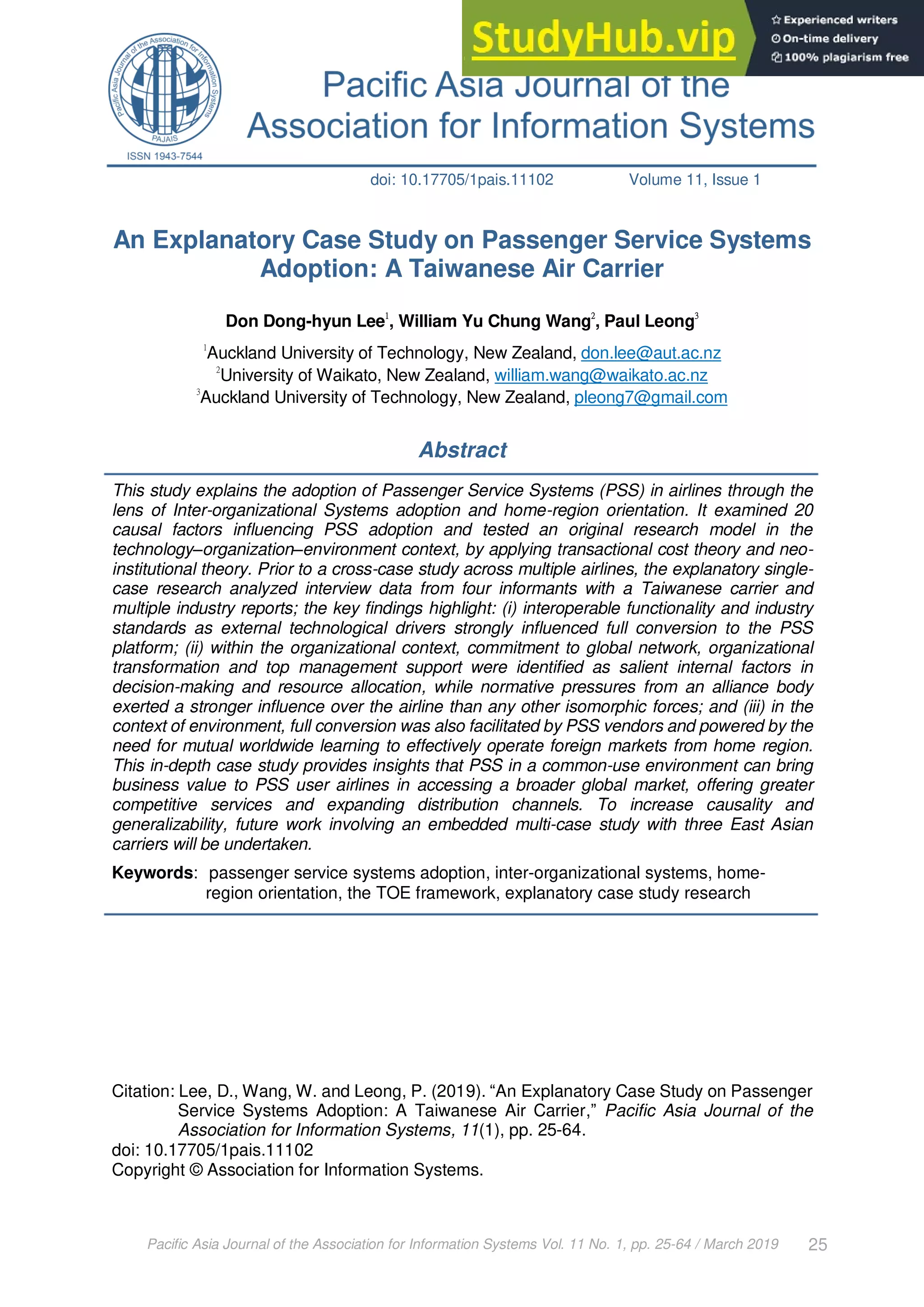 An Explanatory Case Study On Passenger Service Systems Adoption A ...