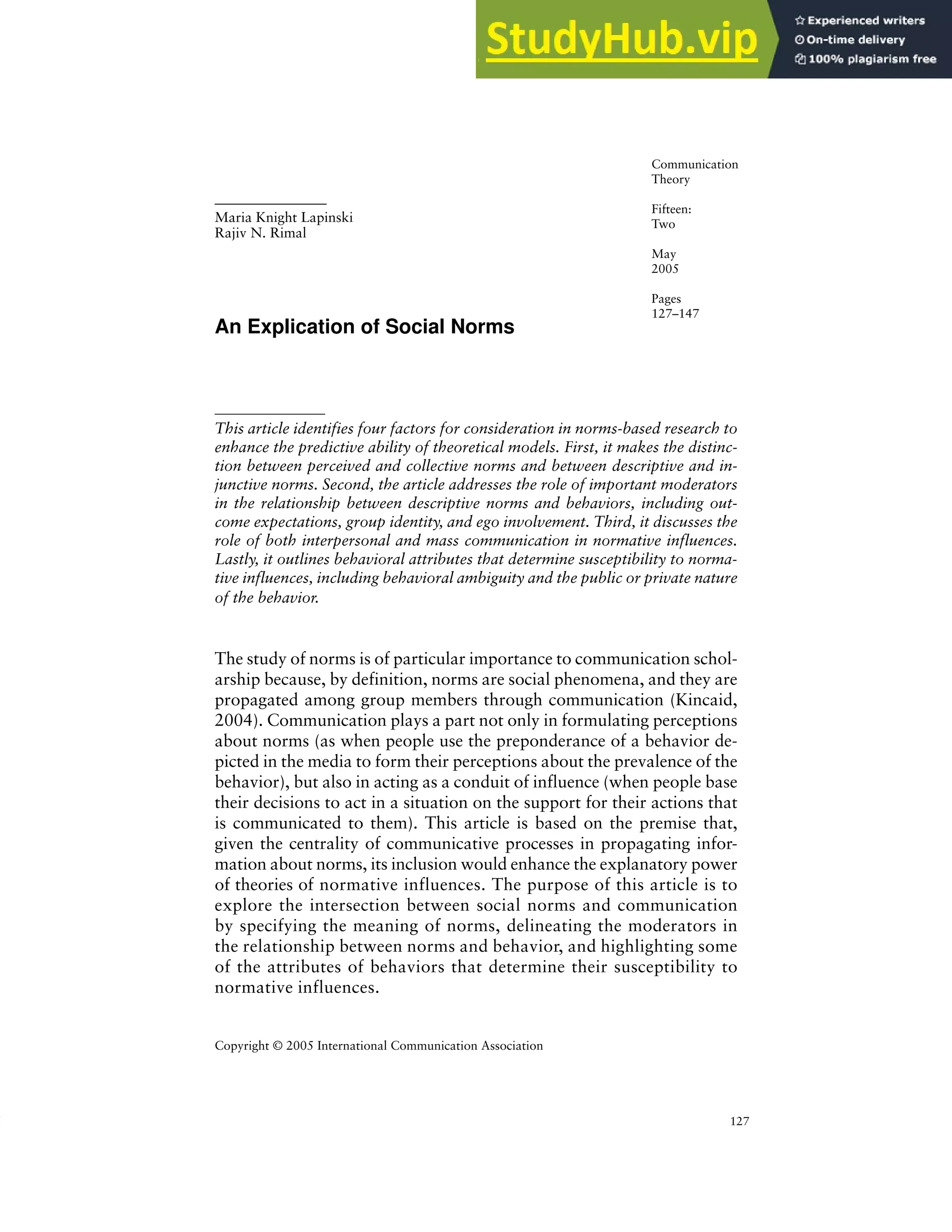 An Explication Of Social Norms | PDF