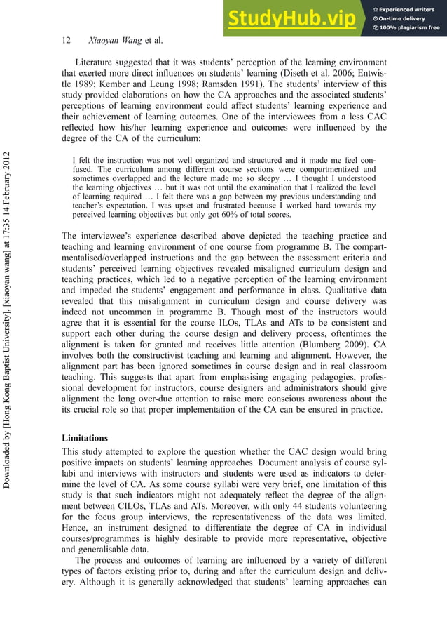 An Exploration Of Biggs Constructive Alignment In Course Design And Its Impact On Students ...