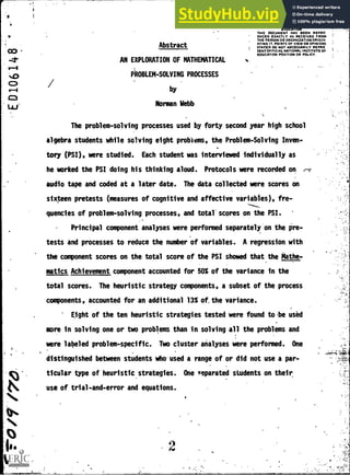 An Exploration Of Mathematical Problem-Solving Processes | PDF