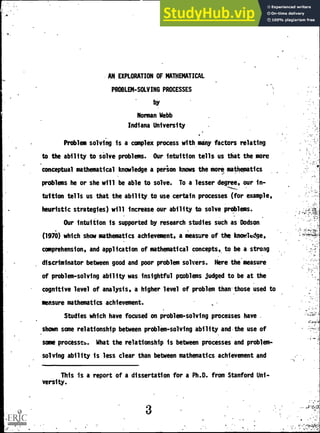 An Exploration Of Mathematical Problem-Solving Processes | PDF