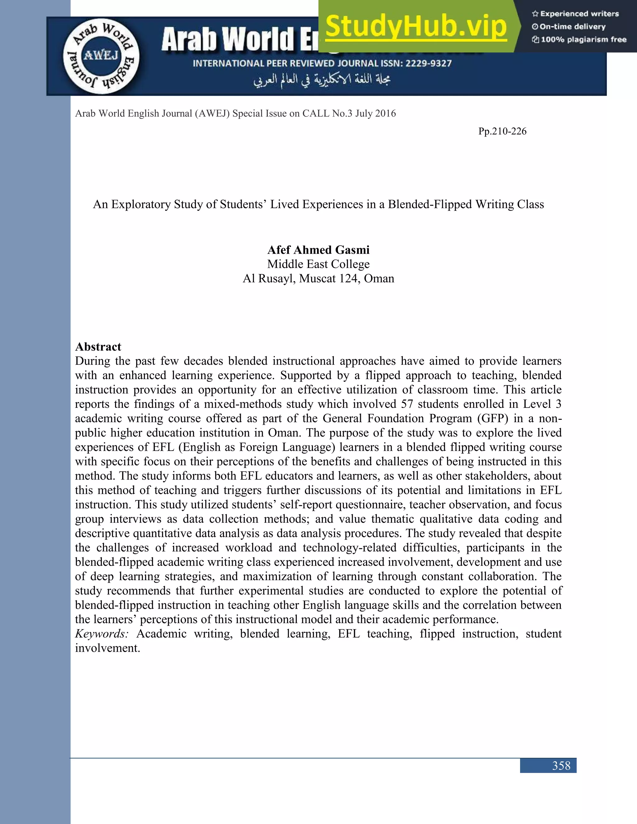 An Exploratory Study Of Students Lived Experiences In A Blended-Flipped ...