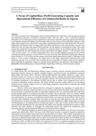 A nexus of capital base, profit generating capacity and operational ...